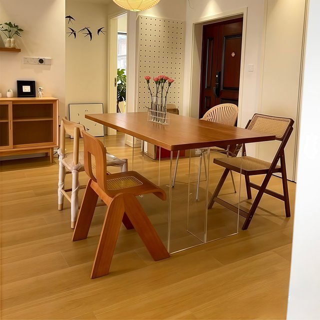 Japanese acrylic suspended dining table ash cherry wood solid wood ...