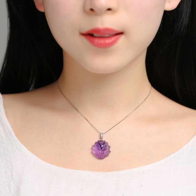 Natural amethyst fox pendant for women 925 silver clavicle necklace ...