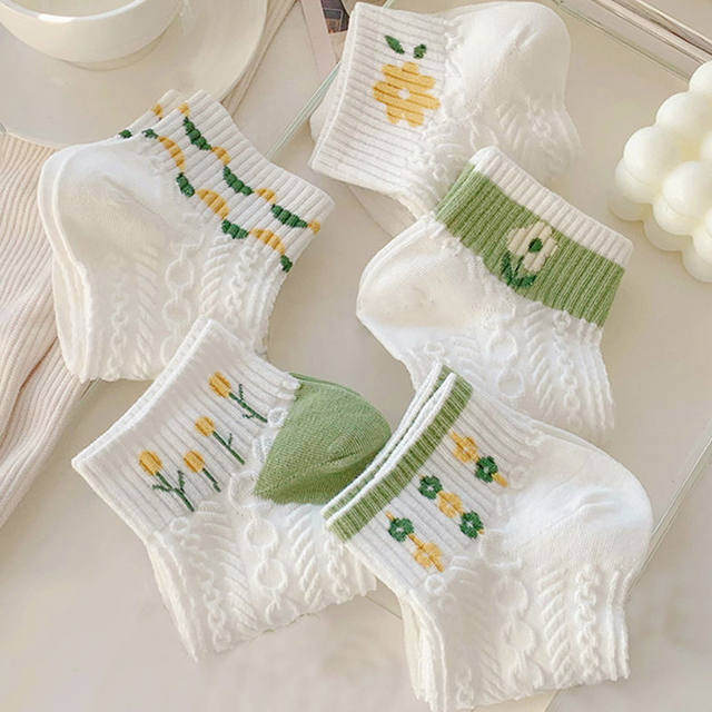 Small flower socks, women's short socks, summer thin breathable cotton ...