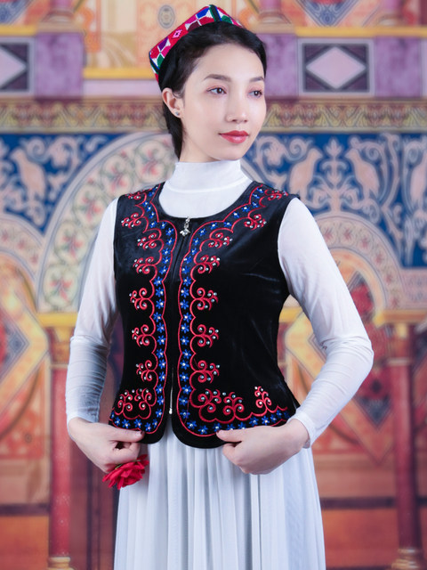 Xinjiang dancing female vest autumn and winter new Uyghur stage ...