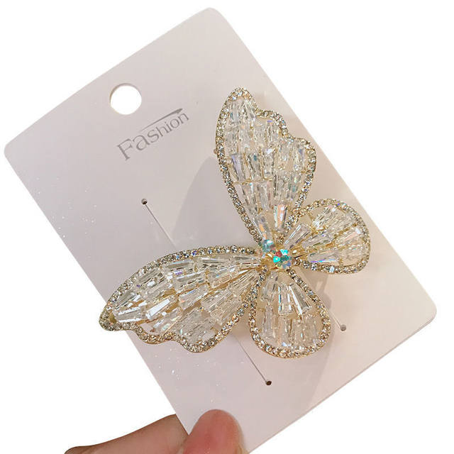 Zircon Full Diamond White Crystal Big Butterfly Spring Clip Hair Clip ...