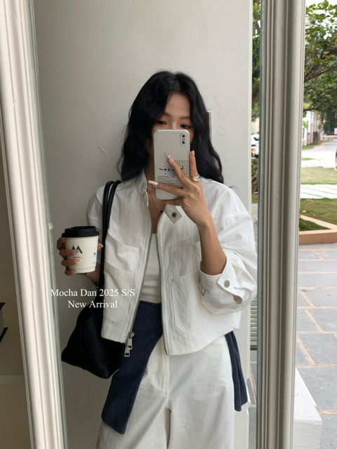 mocha dan Korean stand collar versatile casual short jacket for women ...