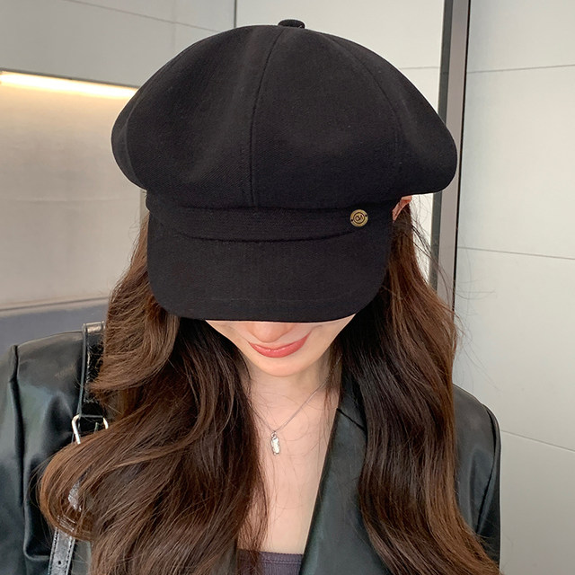 British octagonal hat for women in autumn and winter new style literary ...