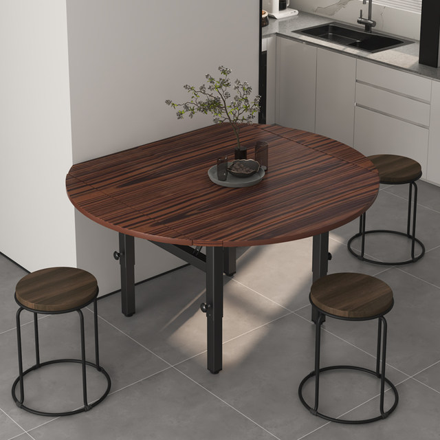 Round dining table for small households, liftable folding table, solid ...