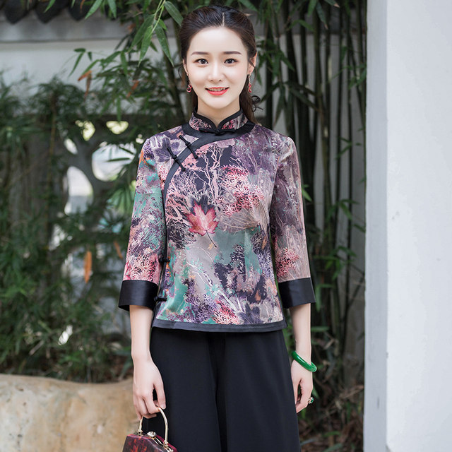 Chinese classic retro top female Chinese style short handmade ...