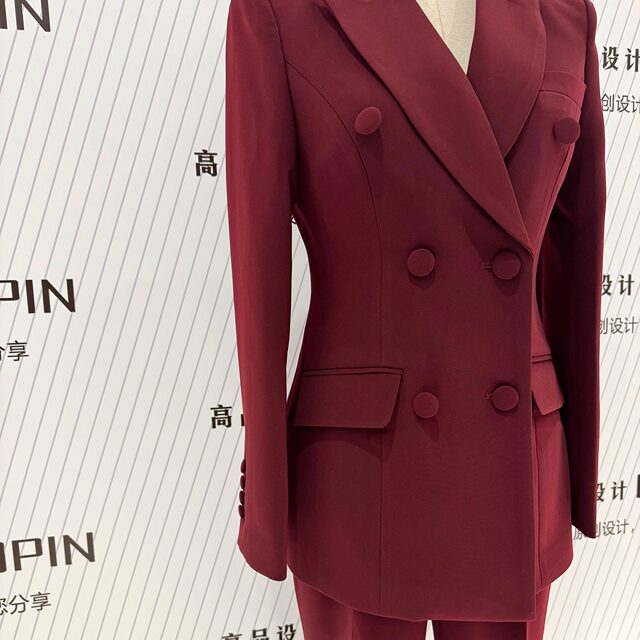2025 burgundy original suit set for women's double-breasted slim fit micro-horn commuting suit ...