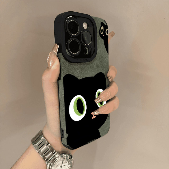 Cute Big Eye Black Cat is suitable for Apple 16promax mobile phone case ...