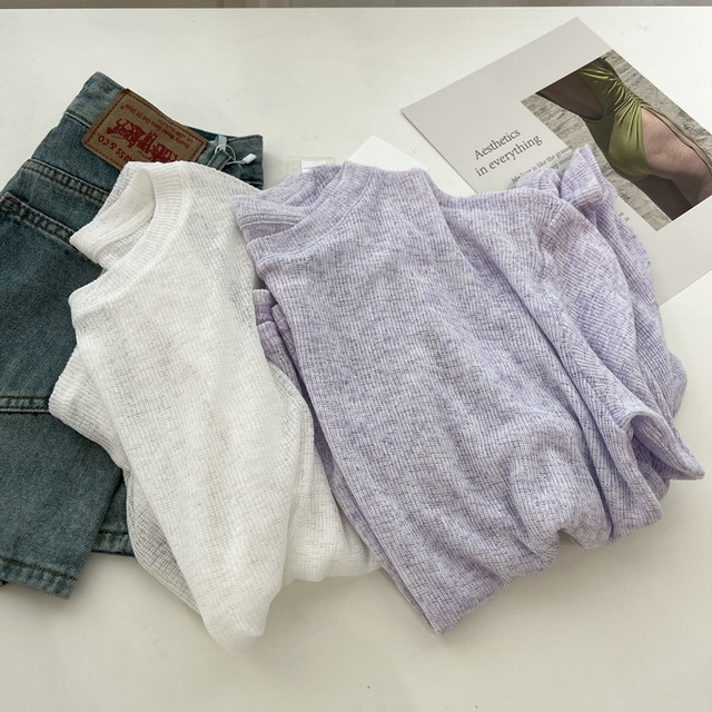 Korean style fashionable semi-transparent round-neck pullover sweater ...