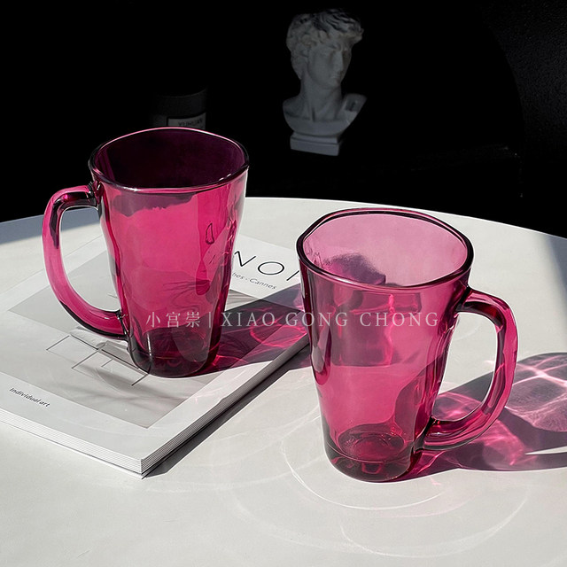 High-looking rose red glass niche design water cup for women's home ...