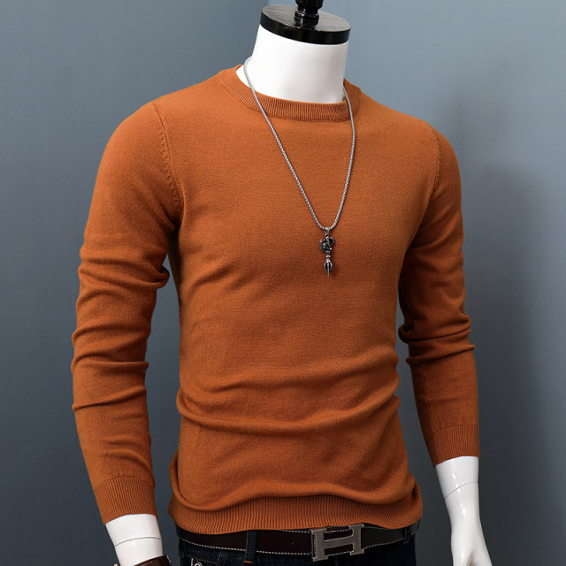 Autumn and winter cashmere sweater men's round neck warm loose solid ...