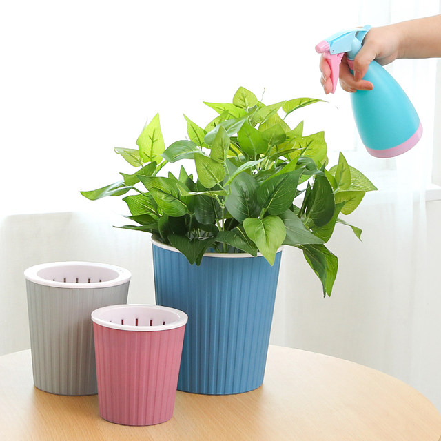 Creative automatic water-absorbing lazy flower pot plastic office ...
