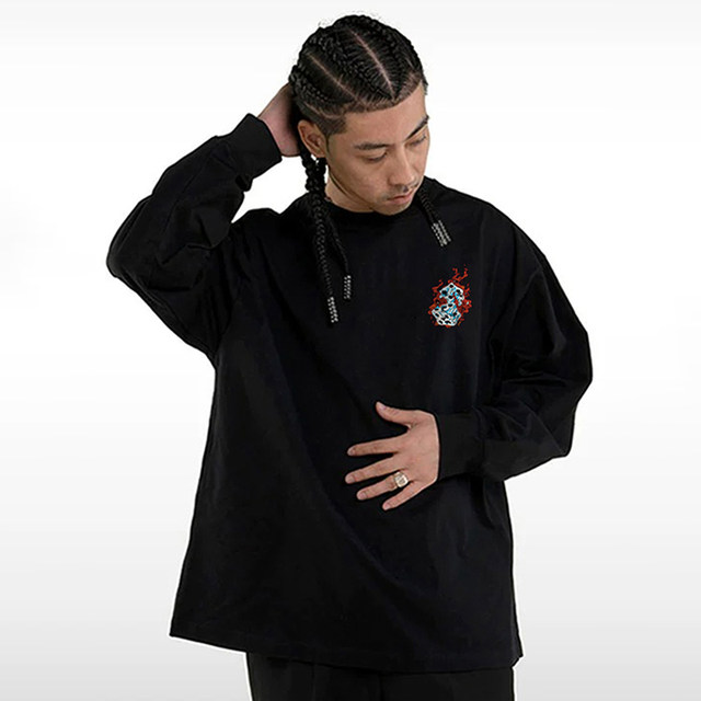 STA flame dice graffiti street pure cotton long-sleeved T-shirt for ...