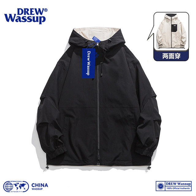 DREW WASSUP American retro hooded two-sided jacket windbreaker men's ...