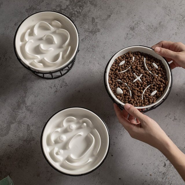 Ceramic slow food bowl to protect the cervical vertebral rack dog basin ...