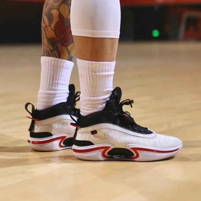 Air Jordan AJ36 PF Black and White Red Nike Low Interior and Outside Practice Basketball Shoes ...