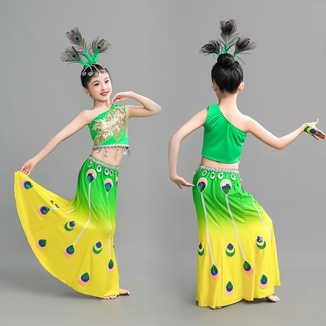 Yunnan ethnic costume Dai peacock dance clothes hip-pack stage wear breathable fish tail skirt ...
