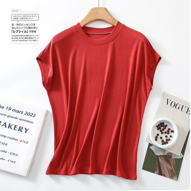 Summer short-sleeved T-shirt for women's classic round neck solid color ...