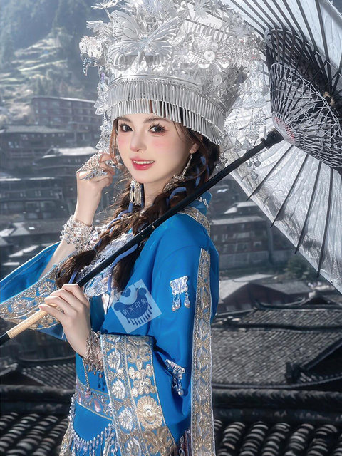 Blue Miao costume female Miao Xinjiang girl Tujia Miao village ethnic ...