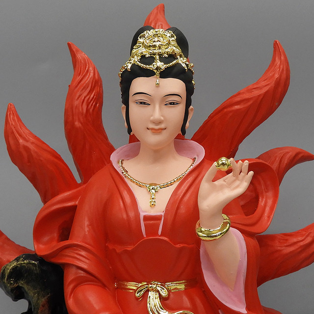 Red-clothed resin nine-tailed fox statue household resin Buddha statue ...