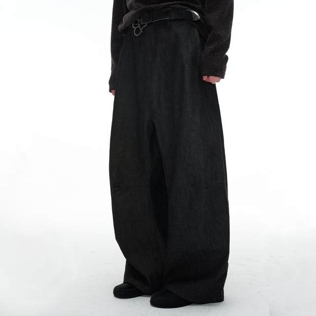 JCAESAR DENIMS Low crotch pleated raw cow, pleated knees, double side seam structural lines ...