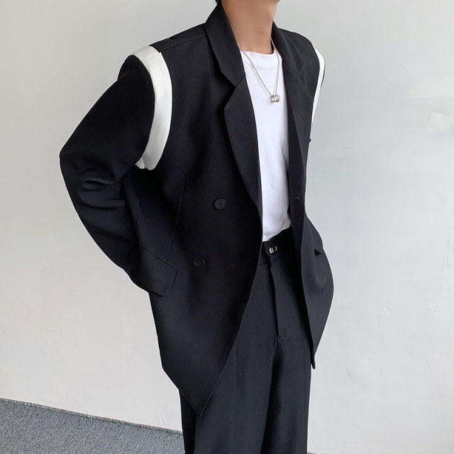 High-end casual patchwork suit men's jacket Korean style loose ...