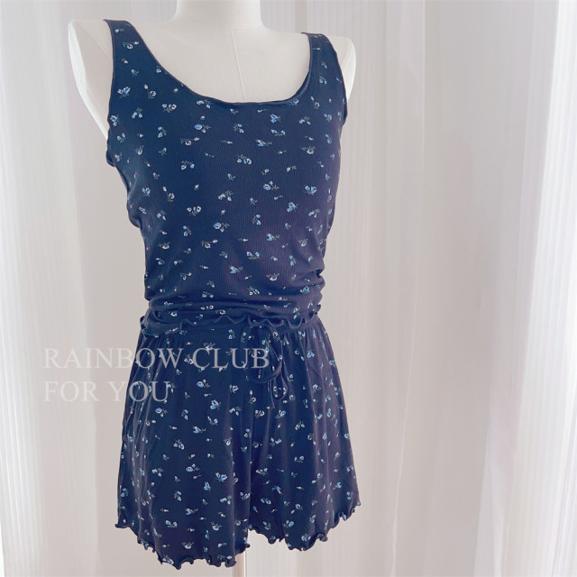 Two -color summer with chest pads threaded vest and shorts, elastic ...