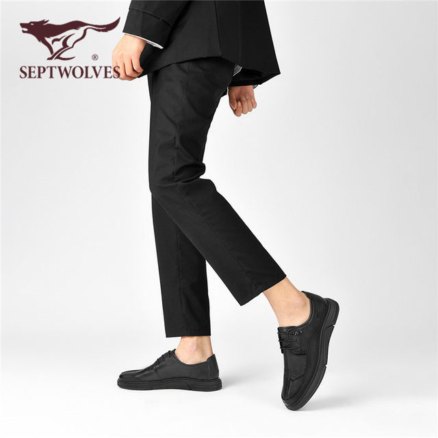 Septwolves business leather shoes for men 2025 winter new British black ...