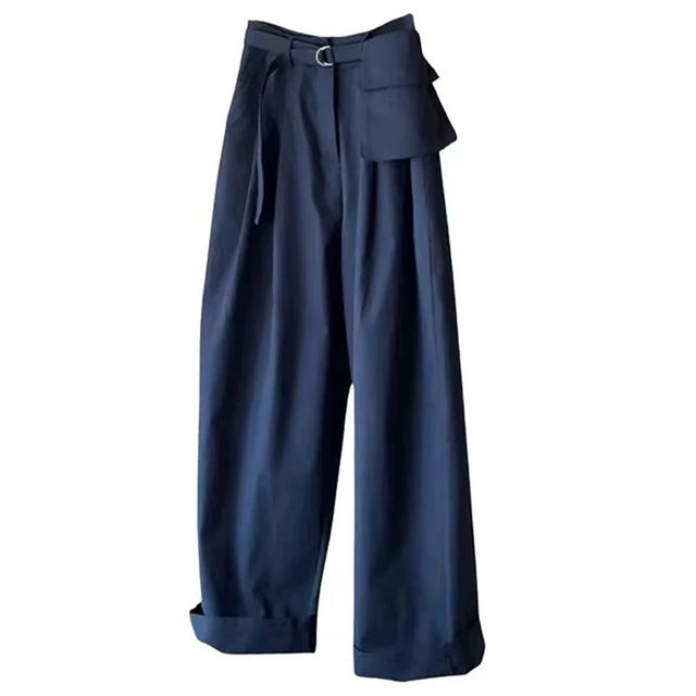 DAIZZE~Dark blue slack outfit loose fashionable work pants simple ...