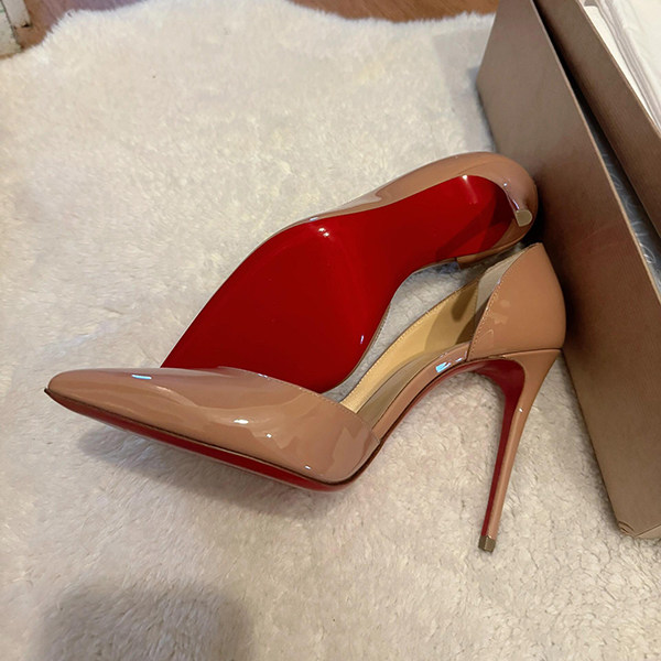 2025 new style pointed toe side empty sexy nude red high heels royal ...