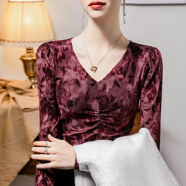 2025 new autumn outfit high-end top for women's long-sleeved V-neck T ...