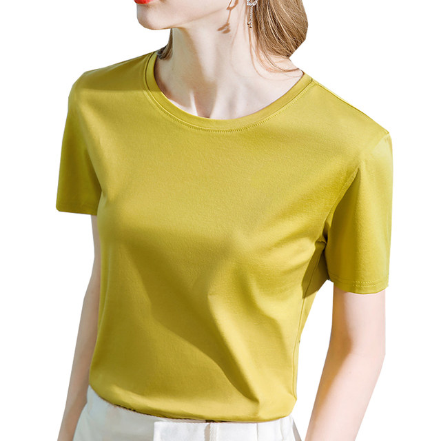 2025 new 80-pin mercerized cotton T-shirt for women's white versatile ...