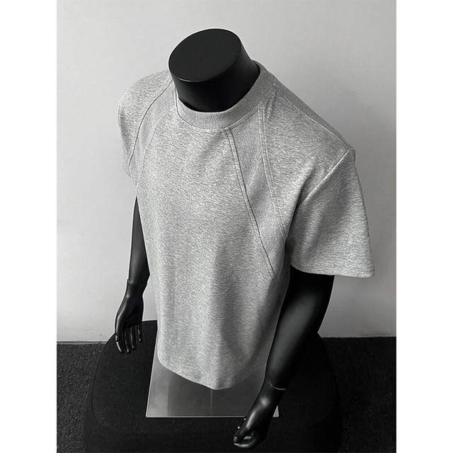 2025 new deconstructed splicing 260g space cotton boxy style short-sleeved T-shirt men's wrinkle ...