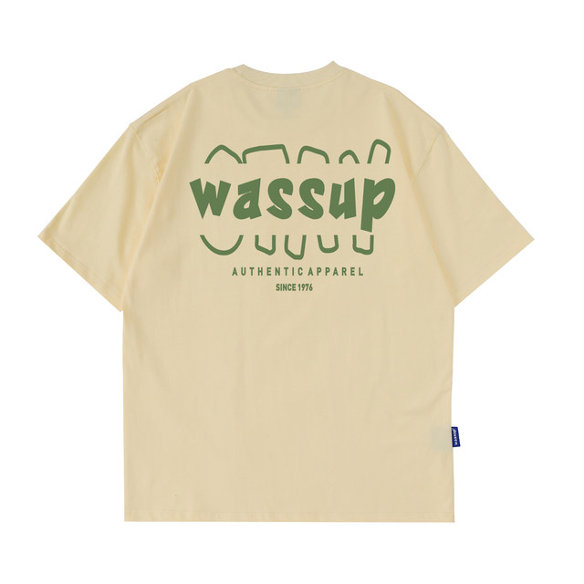 WASSUP trendy brand heavy American letter T-shirt men's summer loose ...