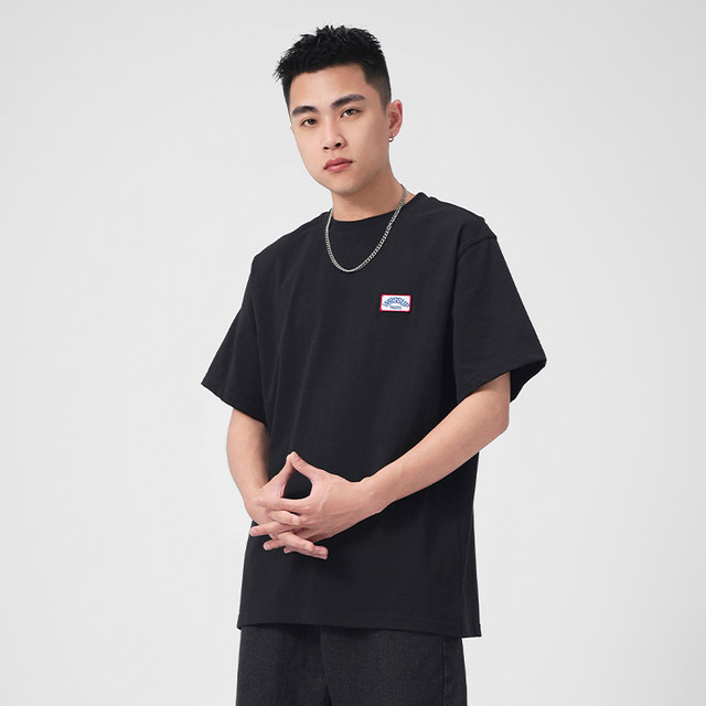 WASSUP solid color logo embroidered chapter short-sleeved summer loose ...