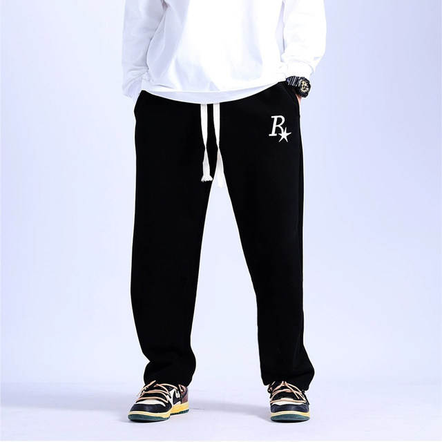 Tide brand joint sports pants male letters embroidery loose footwear ...