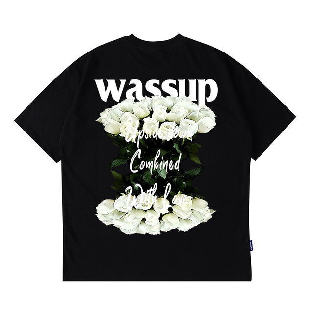 WASSUP rose flower trendy brand t-shirt tops for men and women summer ...
