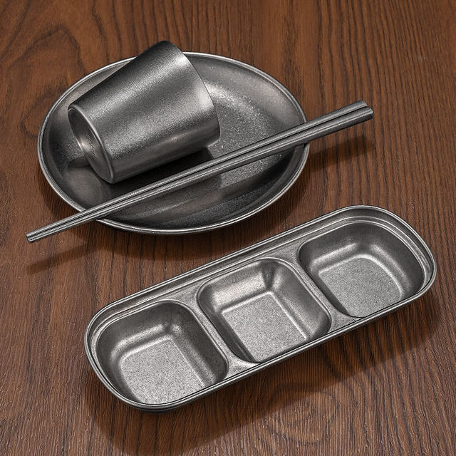 Retro -style stainless steel tableware set Korean made old rice dishes ...