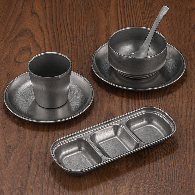 Retro -style stainless steel tableware set Korean made old rice dishes ...