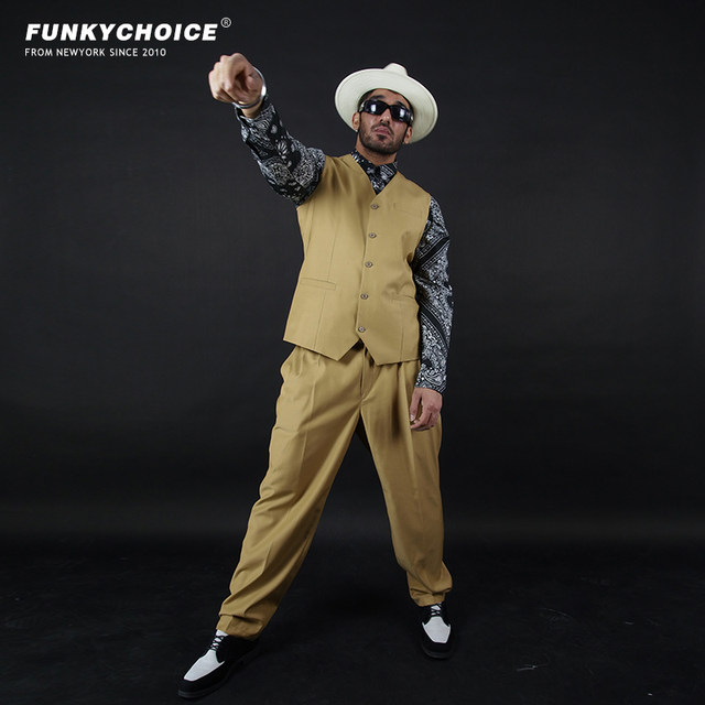Camel hip -hop Popping mechanical dance custom medium -long suits vest ...