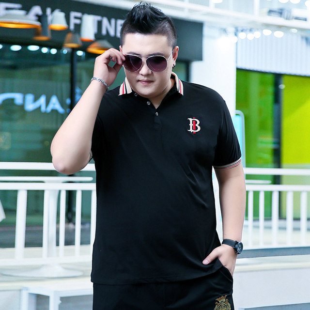 Fatty trendy large-size men's summer short-sleeved T-shirt fat man polo ...