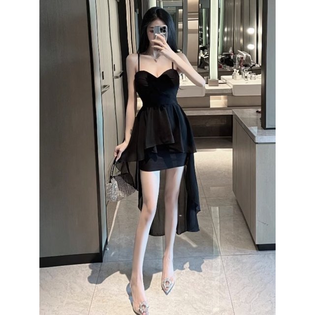 Nightclub women's sexy tube tops short back long chiffon tour dresses dress
