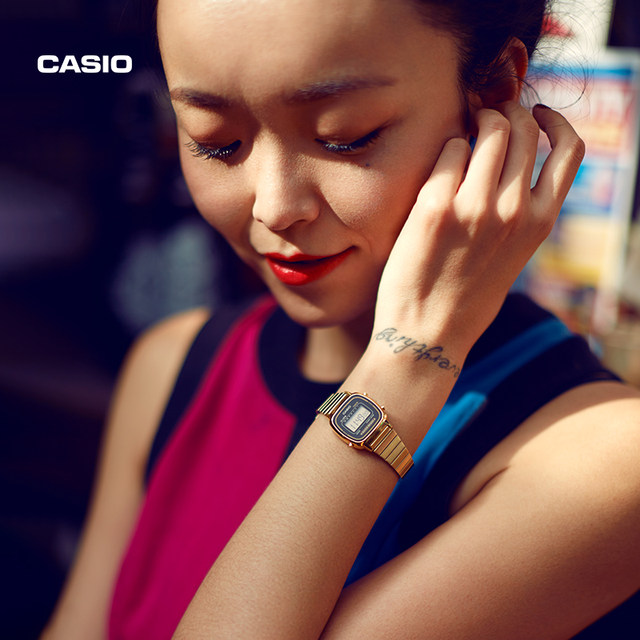 Casio Casio flagship store LA670WGA waterproof retro square student small gold watch female ...