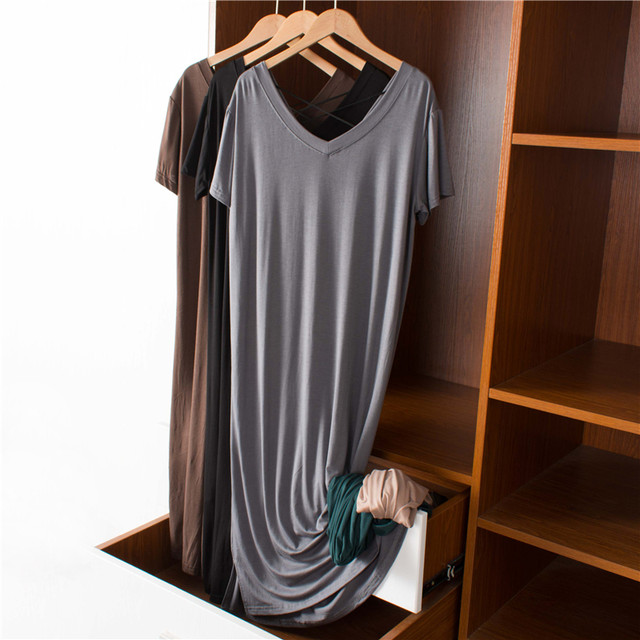 Summer Thin Modal Dress Women's Loose Backless Nightgown Short Sleeve ...