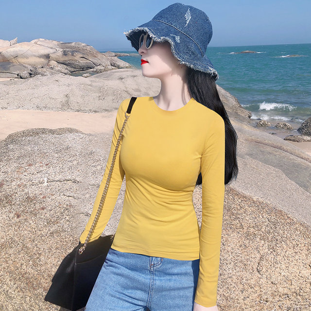 Turmeric pure cotton basic style with round neck long sleeve T-shirt ...