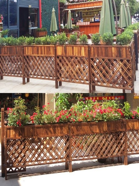 Outdoor partition flower stand pastoral flower box antiseptic wood ...