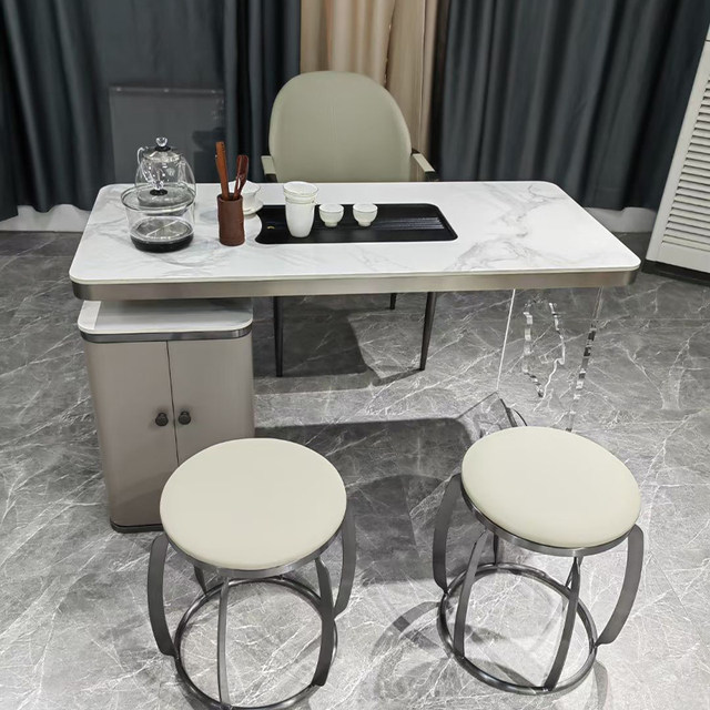 Light luxury balcony rock board tea table and chair combination acrylic ...