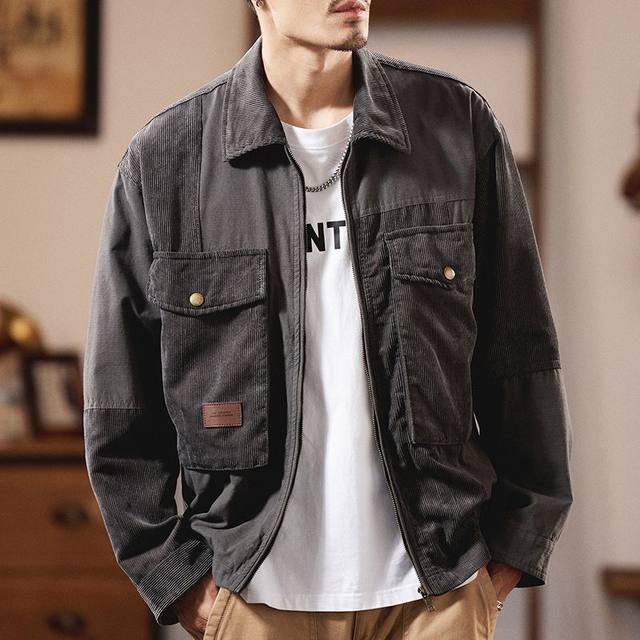 Detroit work jacket men's spring and autumn loose casual American heavy ...