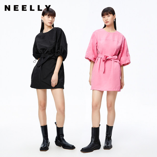 NEELLY new round neck dress for women casual waistband lace-up 7 ...