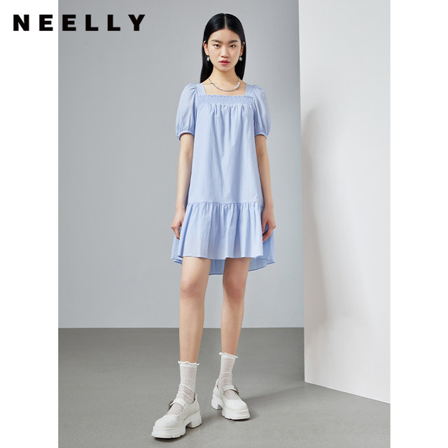 NEELLY Nali summer short-sleeved dress women's neck doll skirt age ...