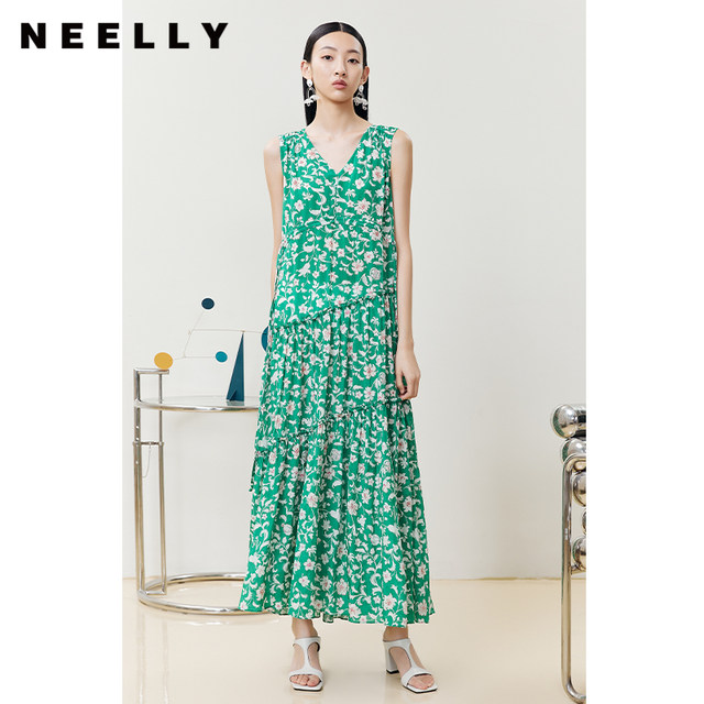 NEELLY Nali's temperament V-neck floral dress for women's sleeveless ...